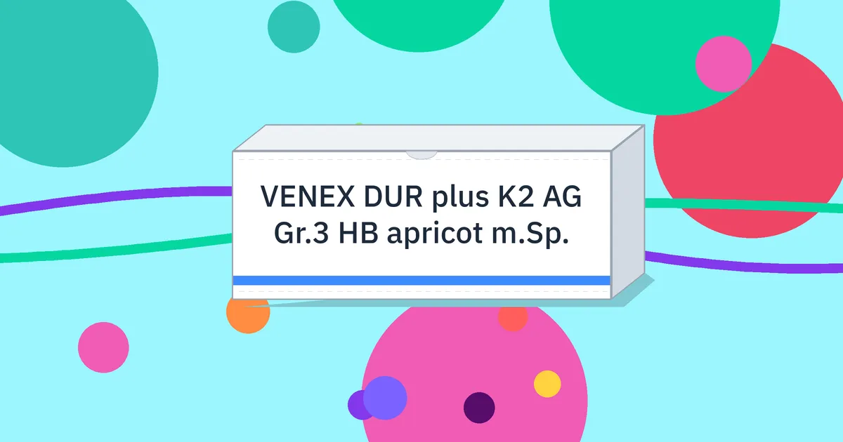 Symbolbild: Packung mit der Aufschrift VENEX DUR plus K2 AG Gr.3 HB apricot m.Sp. (PZN 03236588) – Verfügbarkeit und Bezug in Apotheken in Frankfurt am Main