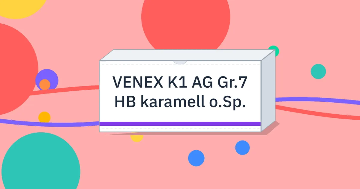 Symbolbild: Packung mit der Aufschrift VENEX K1 AG Gr.7 HB karamell o.Sp. (PZN 13757673) – Verfügbarkeit und Bezug in Apotheken in Frankfurt am Main