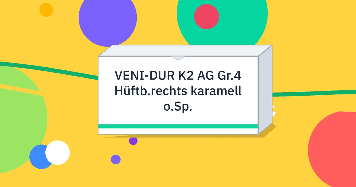 Symbolbild: Packung mit der Aufschrift VENI-DUR K2 AG Gr.4 Hüftb.rechts karamell o.Sp. (PZN 13760451) – Verfügbarkeit und Bezug in Apotheken in Frankfurt am Main