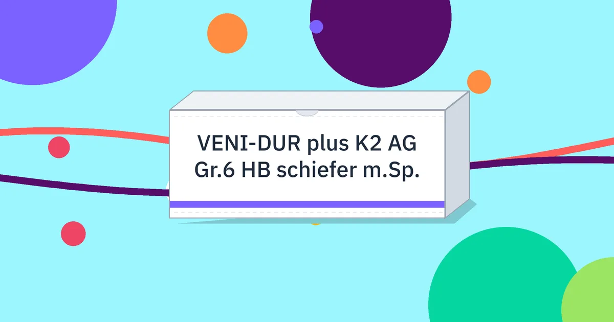 Symbolbild: Packung mit der Aufschrift VENI-DUR plus K2 AG Gr.6 HB schiefer m.Sp. (PZN 03255019) – Verfügbarkeit und Bezug in Apotheken in Frankfurt am Main