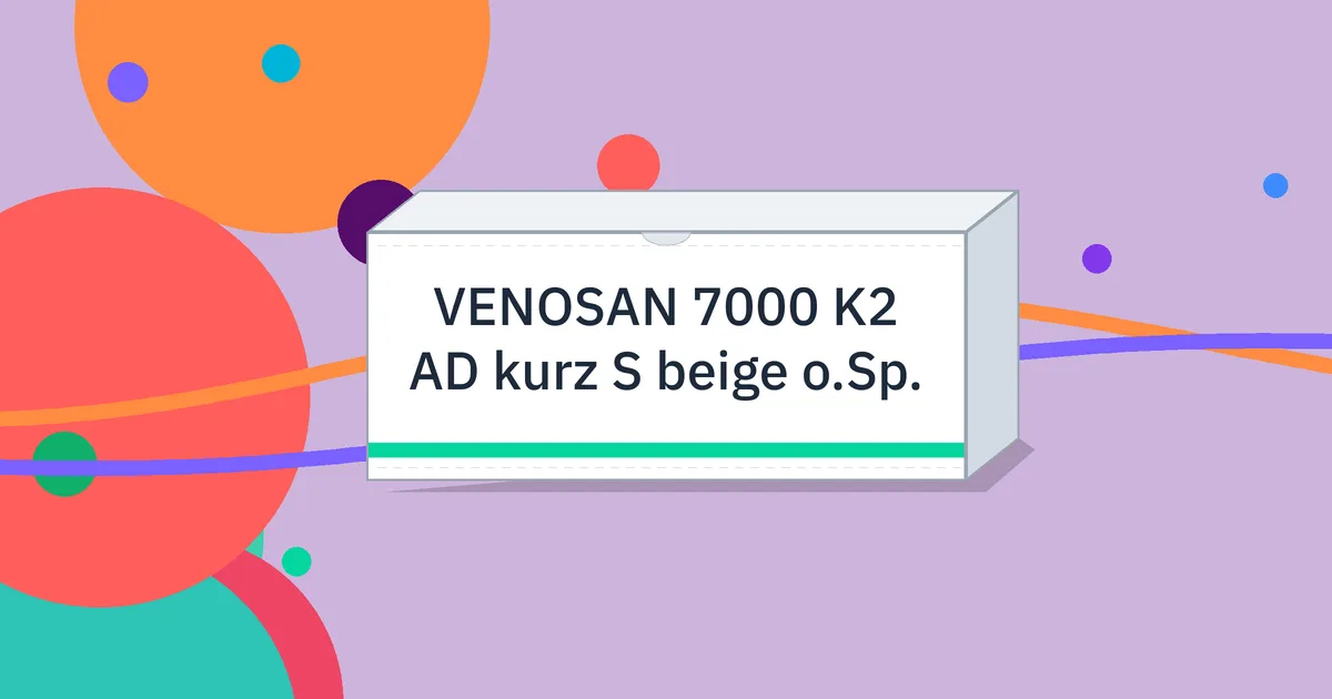 Symbolbild: Packung mit der Aufschrift VENOSAN 7000 K2 AD kurz S beige o.Sp. (PZN 14434239) – Verfügbarkeit und Bezug in Apotheken in Frankfurt am Main