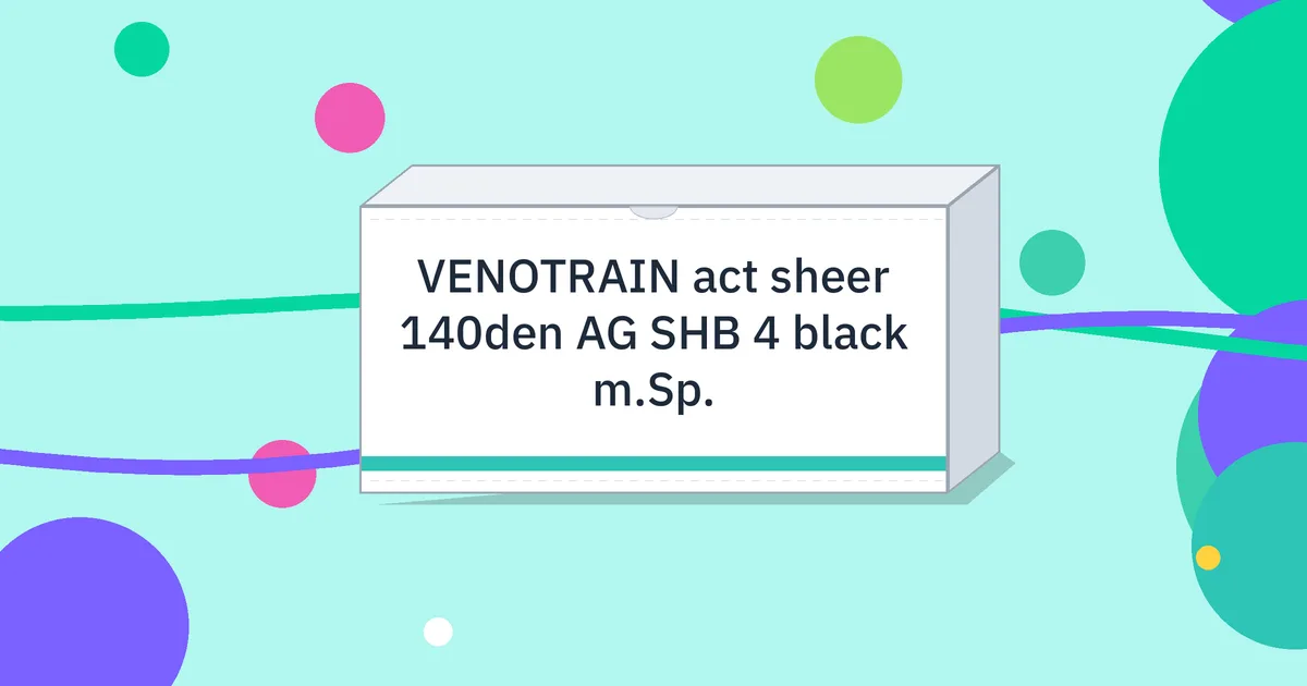 Symbolbild: Packung mit der Aufschrift VENOTRAIN act sheer 140den AG SHB 4 black m.Sp. (PZN 16208487) – Verfügbarkeit und Bezug in Apotheken in Frankfurt am Main