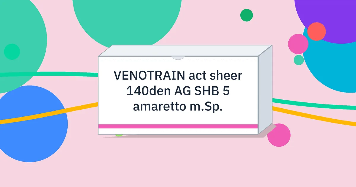Symbolbild: Packung mit der Aufschrift VENOTRAIN act sheer 140den AG SHB 5 amaretto m.Sp. (PZN 16208323) – Verfügbarkeit und Bezug in Apotheken in Frankfurt am Main