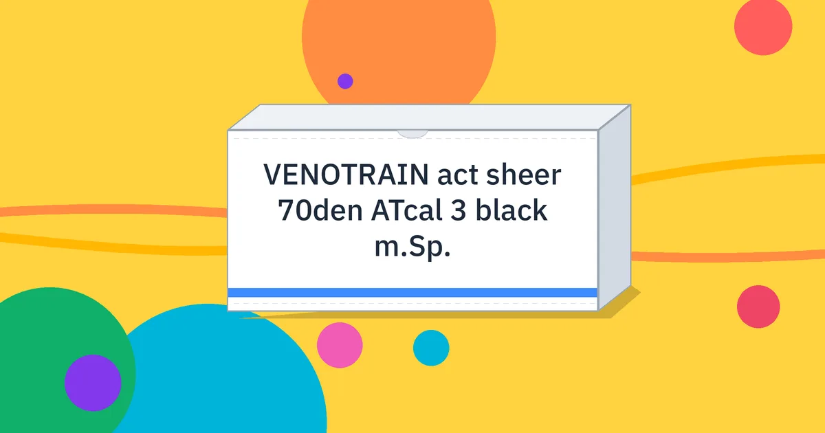 Symbolbild: Packung mit der Aufschrift VENOTRAIN act sheer 70den ATcal 3 black m.Sp. (PZN 16207625) – Verfügbarkeit und Bezug in Apotheken in Frankfurt am Main