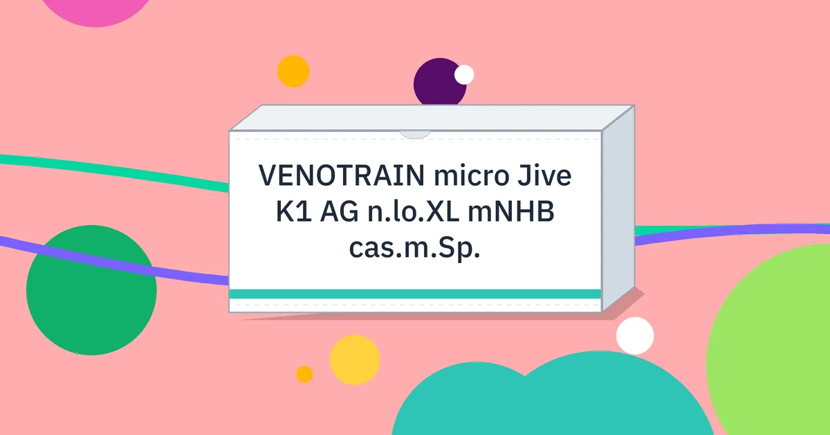 Symbolbild: Packung mit der Aufschrift VENOTRAIN micro Jive K1 AG n.lo.XL mNHB cas.m.Sp. (PZN 20766342) – Verfügbarkeit und Bezug in Apotheken in Frankfurt am Main