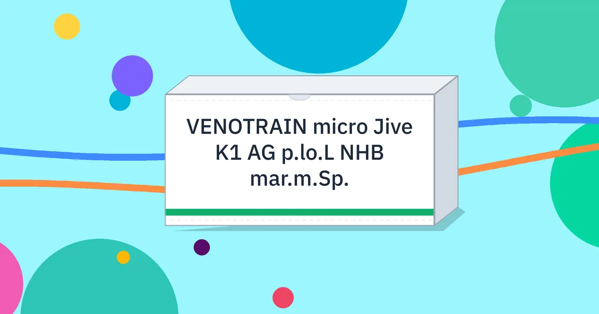 Symbolbild: Packung mit der Aufschrift VENOTRAIN micro Jive K1 AG p.lo.L NHB mar.m.Sp. (PZN 17767409) – Verfügbarkeit und Bezug in Apotheken in Frankfurt am Main
