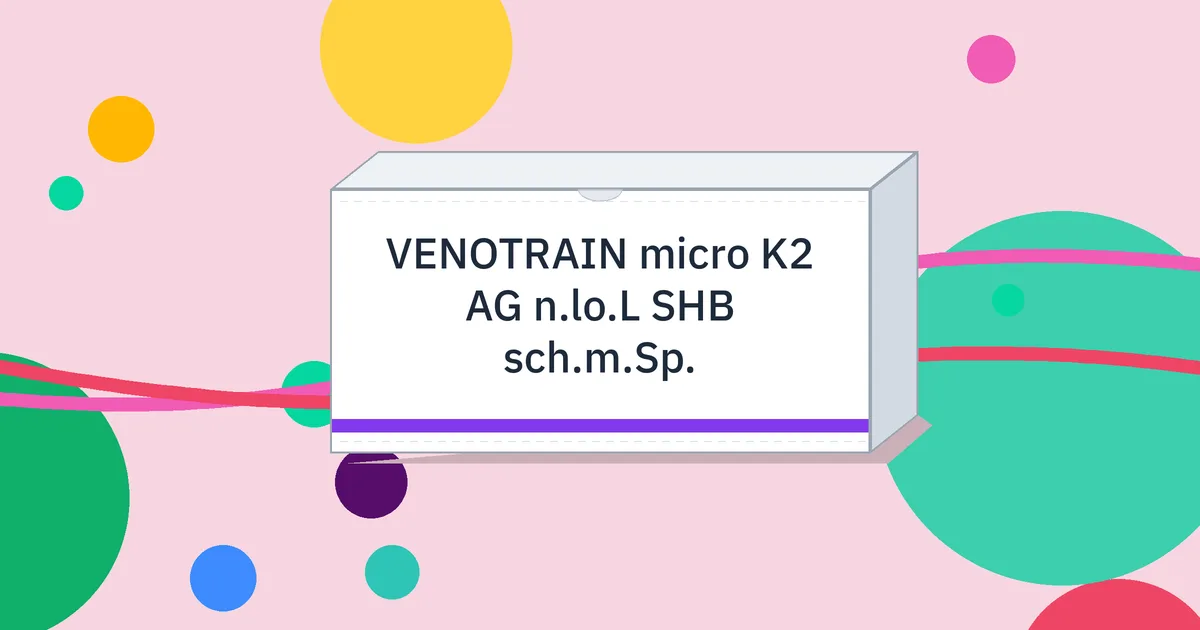 Symbolbild: Packung mit der Aufschrift VENOTRAIN micro K2 AG n.lo.L SHB sch.m.Sp. (PZN 00416858) – Verfügbarkeit und Bezug in Apotheken in Frankfurt am Main