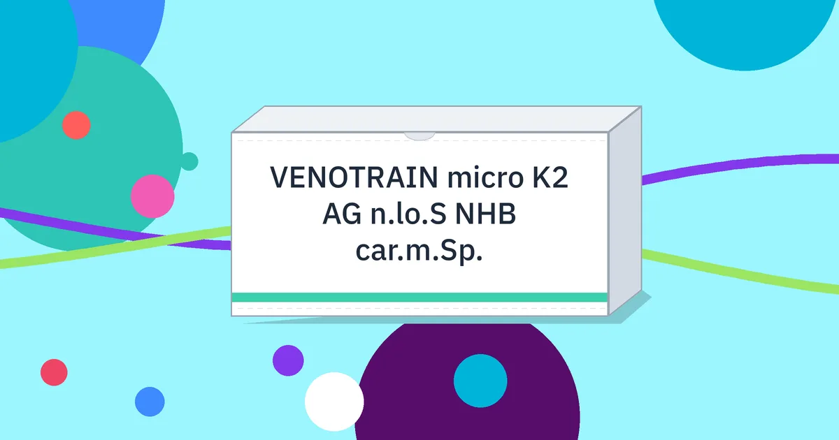Symbolbild: Packung mit der Aufschrift VENOTRAIN micro K2 AG n.lo.S NHB car.m.Sp. (PZN 00418113) – Verfügbarkeit und Bezug in Apotheken in Frankfurt am Main