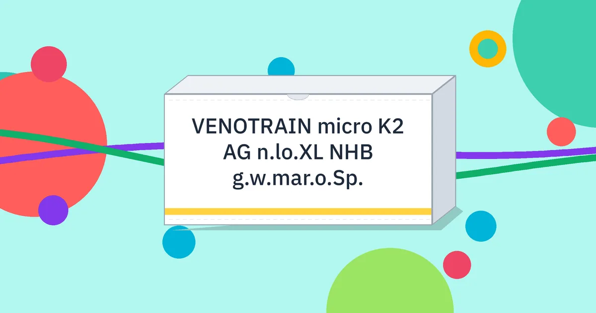 Symbolbild: Packung mit der Aufschrift VENOTRAIN micro K2 AG n.lo.XL NHB g.w.mar.o.Sp. (PZN 09035974) – Verfügbarkeit und Bezug in Apotheken in Frankfurt am Main