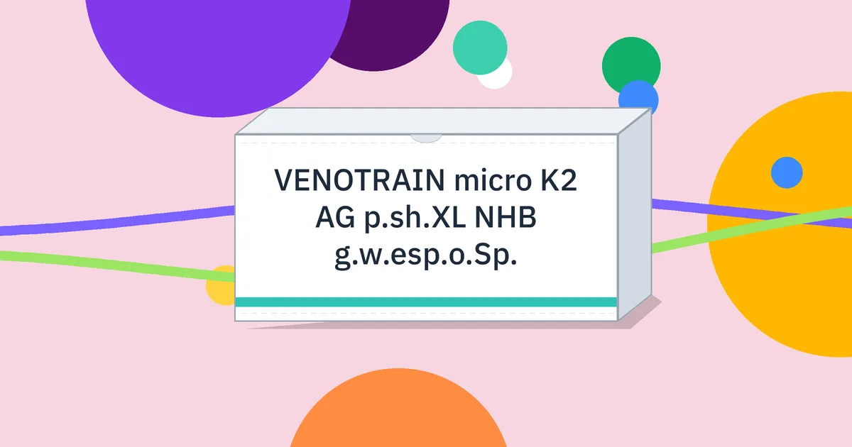 Symbolbild: Packung mit der Aufschrift VENOTRAIN micro K2 AG p.sh.XL NHB g.w.esp.o.Sp. (PZN 09020518) – Verfügbarkeit und Bezug in Apotheken in Frankfurt am Main