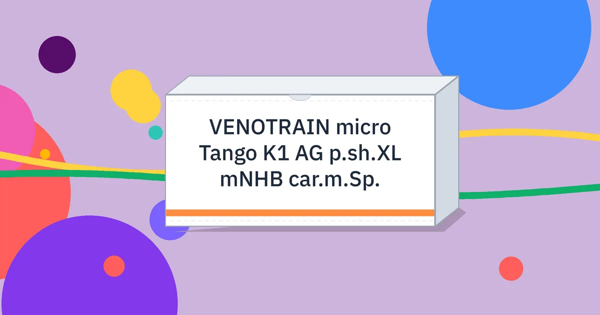 Symbolbild: Packung mit der Aufschrift VENOTRAIN micro Tango K1 AG p.sh.XL mNHB car.m.Sp. (PZN 17758333) – Verfügbarkeit und Bezug in Apotheken in Frankfurt am Main