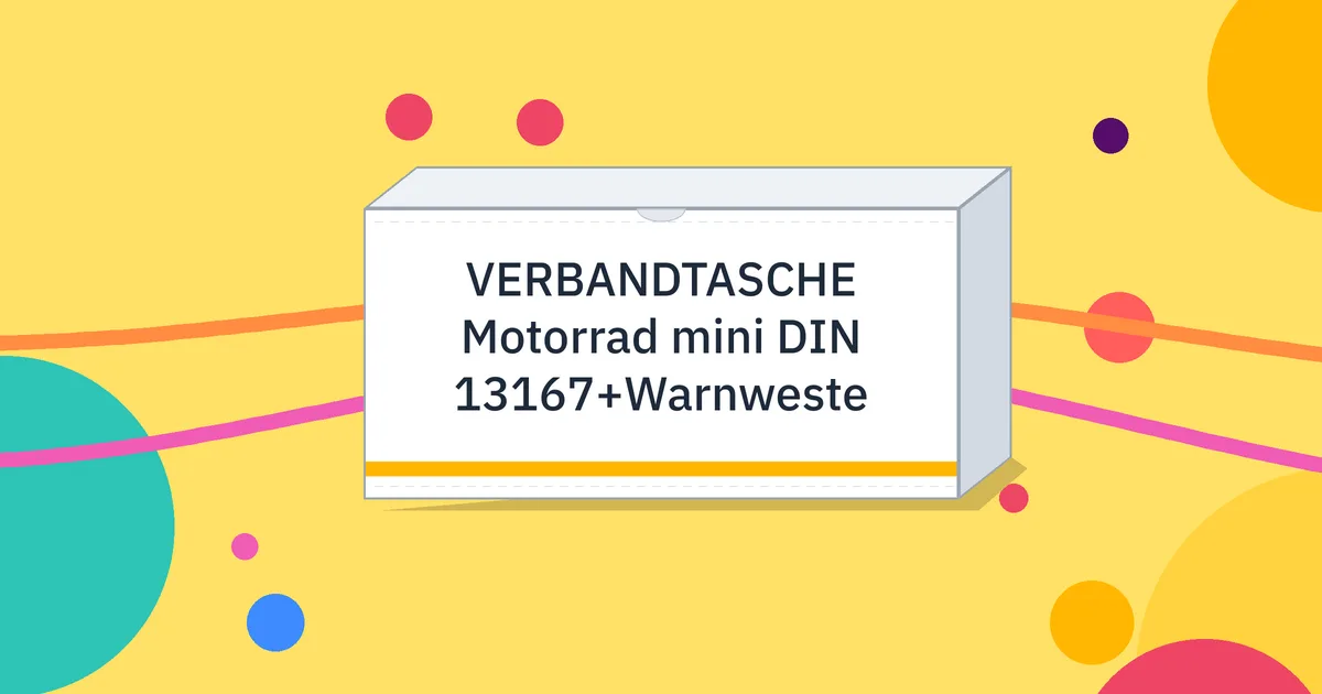 Symbolbild: Packung mit der Aufschrift VERBANDTASCHE Motorrad mini DIN 13167+Warnweste (PZN 07590022) – Verfügbarkeit und Bezug in Apotheken in Frankfurt am Main