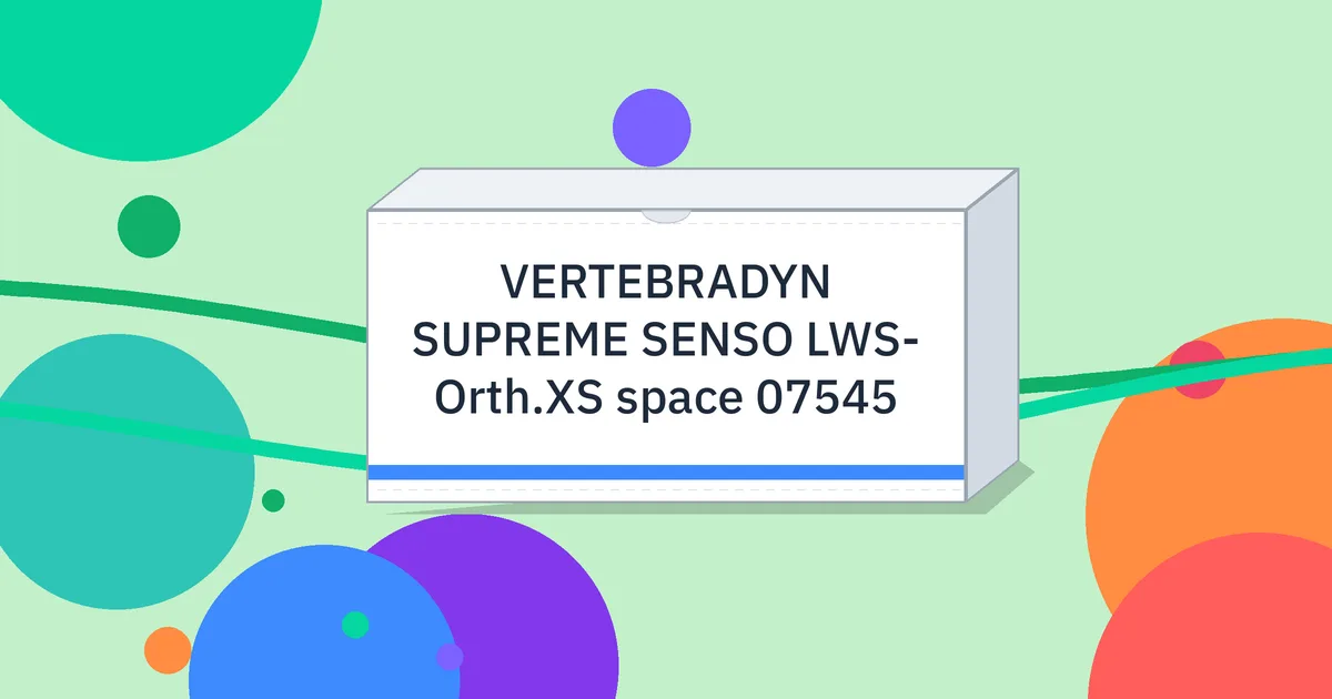Symbolbild: Packung mit der Aufschrift VERTEBRADYN SUPREME SENSO LWS-Orth.XS space 07545 (PZN 20095936) – Verfügbarkeit und Bezug in Apotheken in Frankfurt am Main