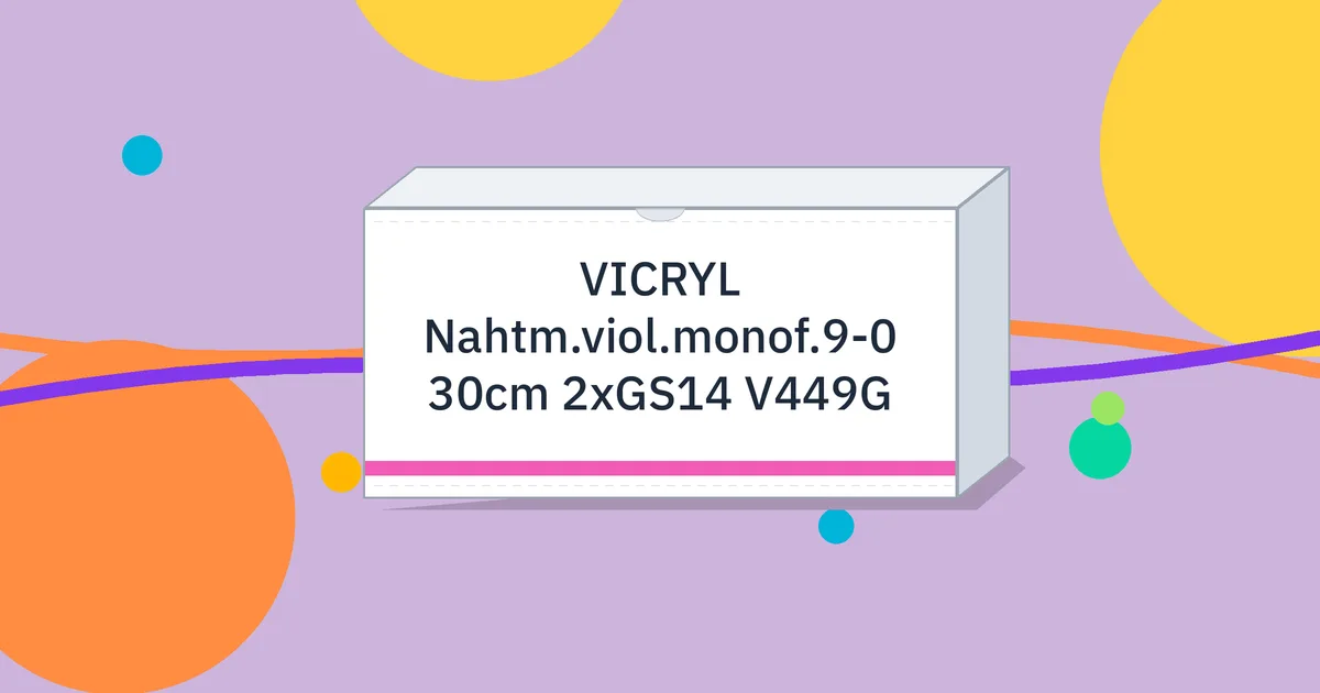 Symbolbild: Packung mit der Aufschrift VICRYL Nahtm.viol.monof.9-0 30cm 2xGS14 V449G (PZN 16258172) – Verfügbarkeit und Bezug in Apotheken in Frankfurt am Main