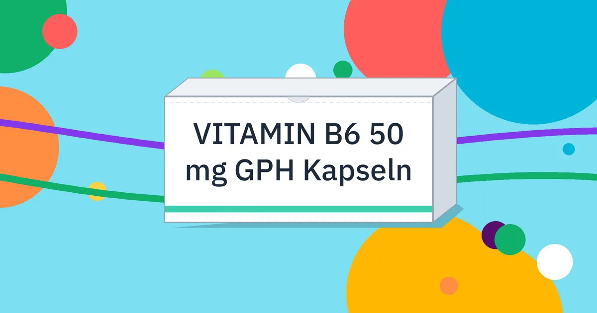 Symbolbild: Packung mit der Aufschrift VITAMIN B6 50 mg GPH Kapseln (PZN 14364881) – Verfügbarkeit und Bezug in Apotheken in Frankfurt am Main