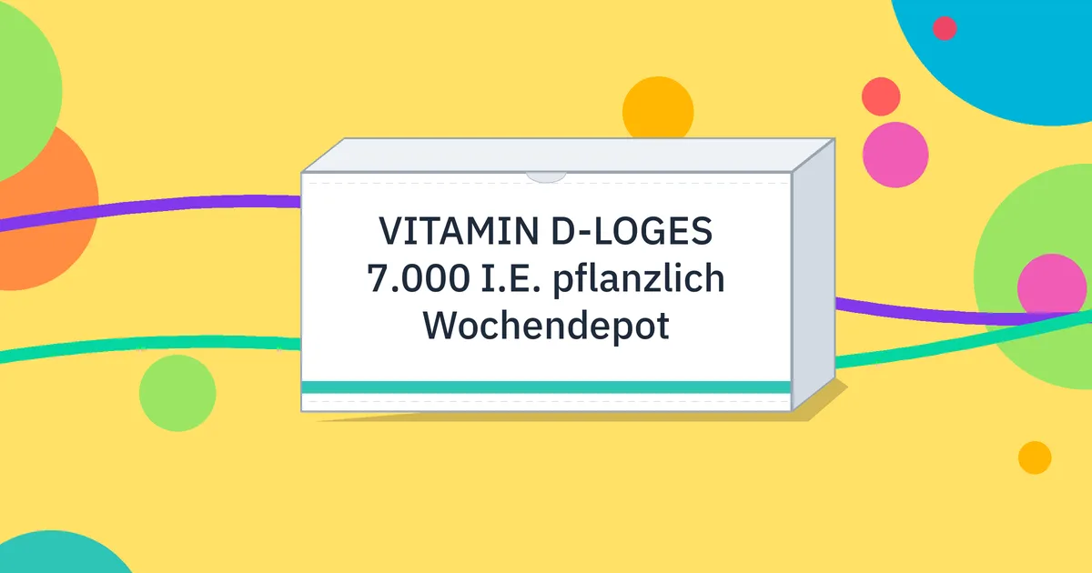 Symbolbild: Packung mit der Aufschrift VITAMIN D-LOGES 7.000 I.E. pflanzlich Wochendepot (PZN 17525936) – Verfügbarkeit und Bezug in Apotheken in Frankfurt am Main