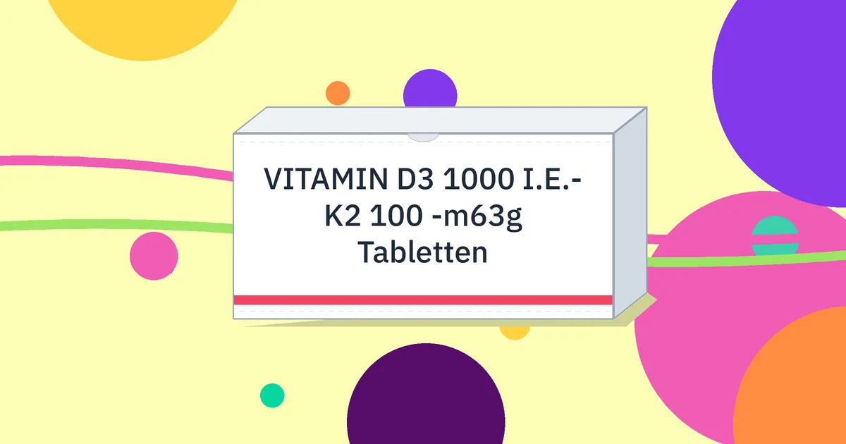Symbolbild: Packung mit der Aufschrift VITAMIN D3 1000 I.E.-K2 100 -m63g Tabletten (PZN 20637107) – Verfügbarkeit und Bezug in Apotheken in Frankfurt am Main