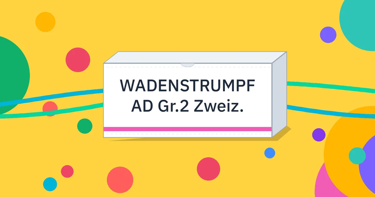 Symbolbild: Packung mit der Aufschrift WADENSTRUMPF AD Gr.2 Zweiz. (PZN 01737843) – Verfügbarkeit und Bezug in Apotheken in Frankfurt am Main