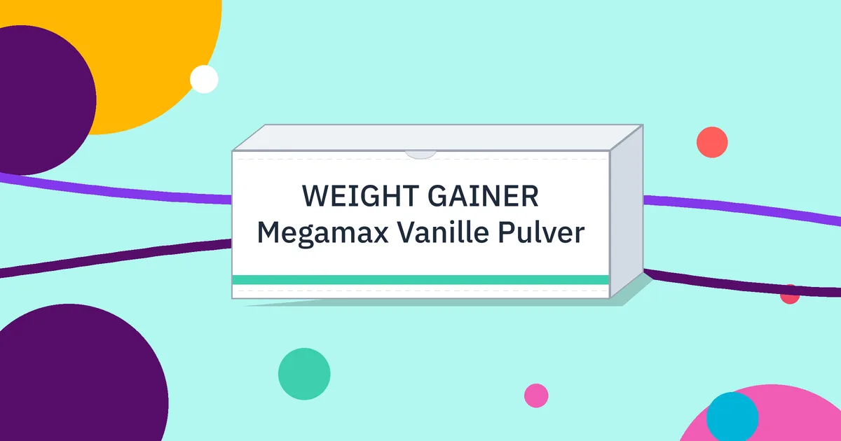 Symbolbild: Packung mit der Aufschrift WEIGHT GAINER Megamax Vanille Pulver (PZN 07345937) – Verfügbarkeit und Bezug in Apotheken in Frankfurt am Main