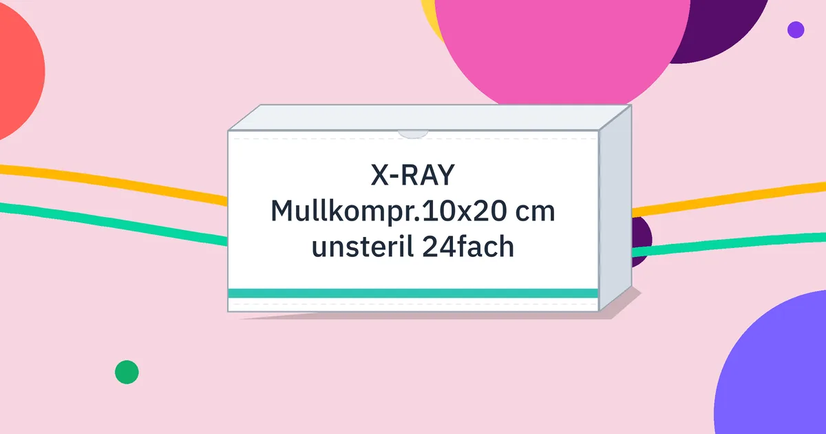 Symbolbild: Packung mit der Aufschrift X-RAY Mullkompr.10x20 cm unsteril 24fach (PZN 08486930) – Verfügbarkeit und Bezug in Apotheken in Frankfurt am Main