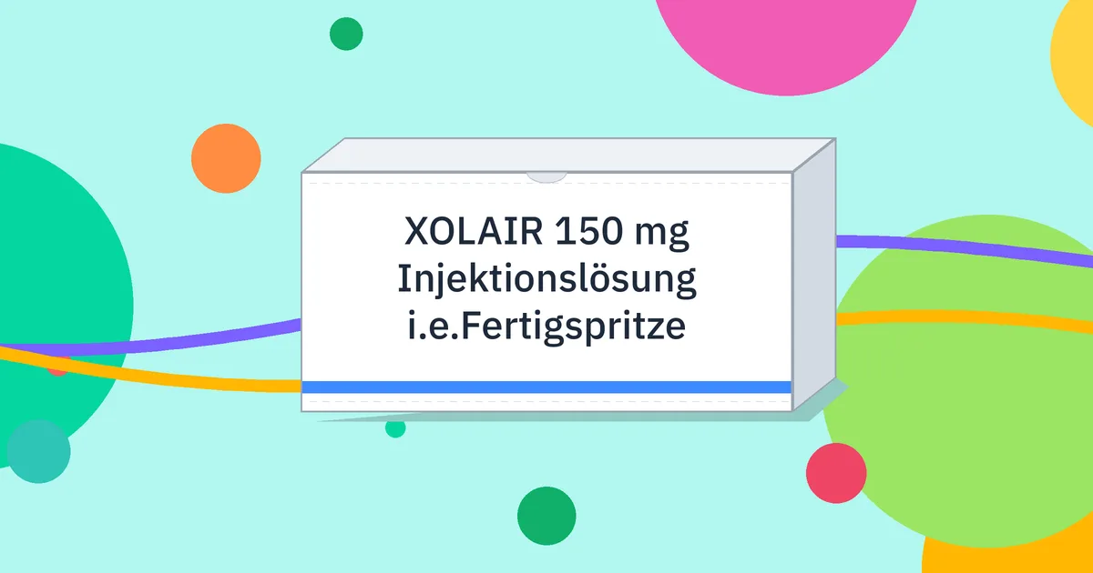 Symbolbild: Packung mit der Aufschrift XOLAIR 150 mg Injektionslösung i.e.Fertigspritze (PZN 19525320) – Verfügbarkeit und Bezug in Apotheken in Frankfurt am Main