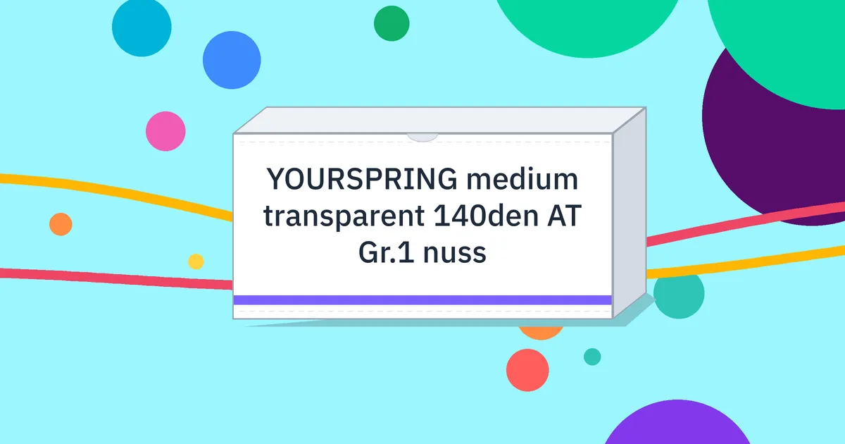 Symbolbild: Packung mit der Aufschrift YOURSPRING medium transparent 140den AT Gr.1 nuss (PZN 18057288) – Verfügbarkeit und Bezug in Apotheken in Frankfurt am Main