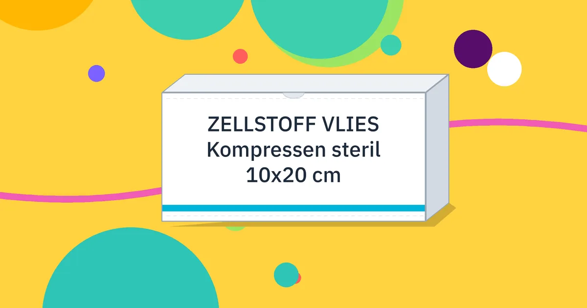 Symbolbild: Packung mit der Aufschrift ZELLSTOFF VLIES Kompressen steril 10x20 cm (PZN 06347644) – Verfügbarkeit und Bezug in Apotheken in Frankfurt am Main