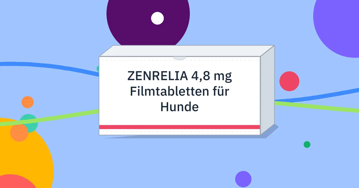 Symbolbild: Packung mit der Aufschrift ZENRELIA 4,8 mg Filmtabletten für Hunde (PZN 19711376) – Verfügbarkeit und Bezug in Apotheken in Frankfurt am Main