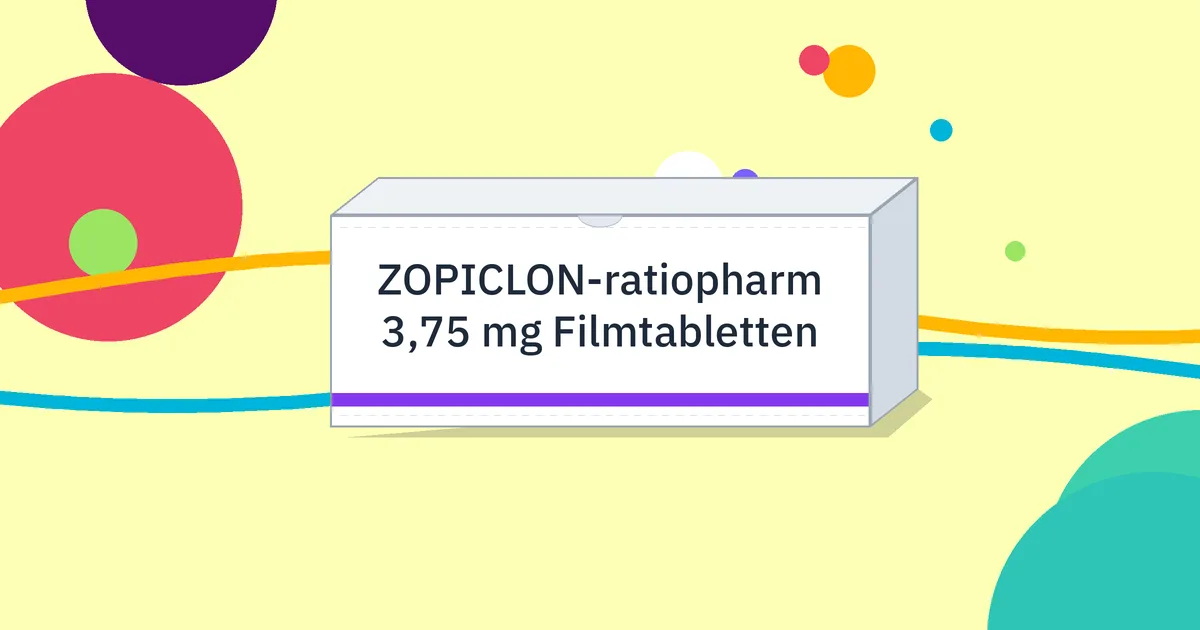 Symbolbild: Packung mit der Aufschrift ZOPICLON-ratiopharm 3,75 mg Filmtabletten (PZN 00574563) – Verfügbarkeit und Bezug in Apotheken in Frankfurt am Main
