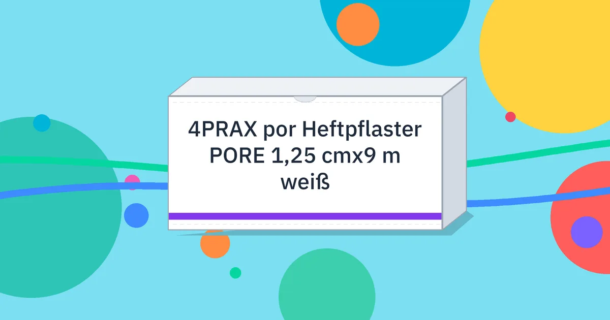 Symbolbild: Packung mit der Aufschrift 4PRAX por Heftpflaster PORE 1,25 cmx9 m weiß (PZN 20230995) – Verfügbarkeit und Bezug in Apotheken in Frankfurt am Main