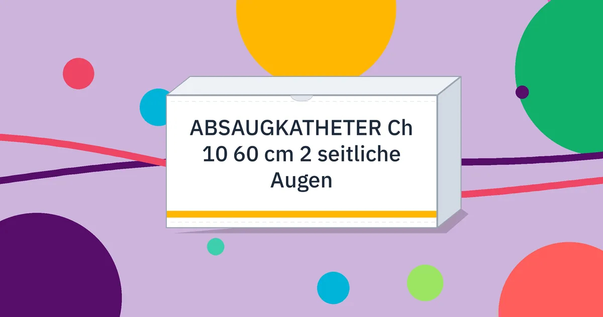 Symbolbild: Packung mit der Aufschrift ABSAUGKATHETER Ch 10 60 cm 2 seitliche Augen (PZN 03390349) – Verfügbarkeit und Bezug in Apotheken in Frankfurt am Main