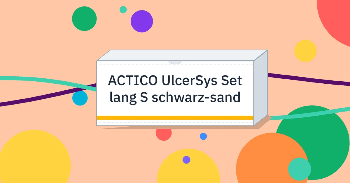 Symbolbild: Packung mit der Aufschrift ACTICO UlcerSys Set lang S schwarz-sand (PZN 12544567) – Verfügbarkeit und Bezug in Apotheken in Frankfurt am Main