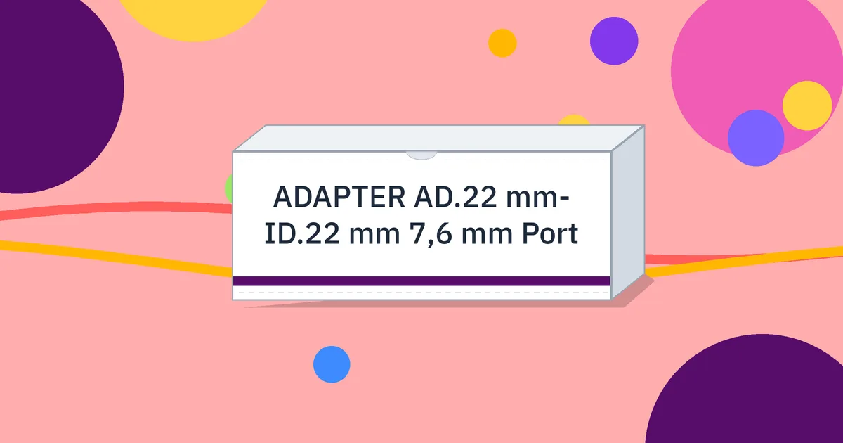 Symbolbild: Packung mit der Aufschrift ADAPTER AD.22 mm-ID.22 mm 7,6 mm Port (PZN 17431810) – Verfügbarkeit und Bezug in Apotheken in Frankfurt am Main