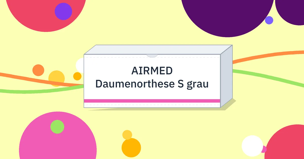 Symbolbild: Packung mit der Aufschrift AIRMED Daumenorthese S grau (PZN 14049027) – Verfügbarkeit und Bezug in Apotheken in Frankfurt am Main