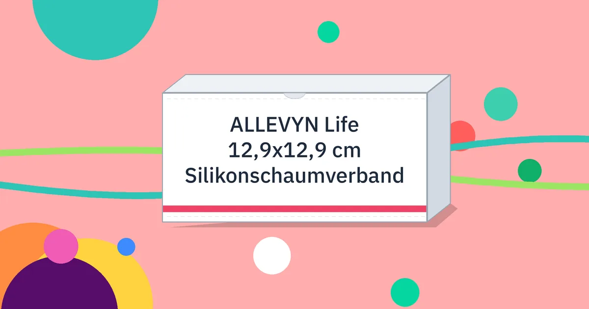 Symbolbild: Packung mit der Aufschrift ALLEVYN Life 12,9x12,9 cm Silikonschaumverband (PZN 14329519) – Verfügbarkeit und Bezug in Apotheken in Frankfurt am Main