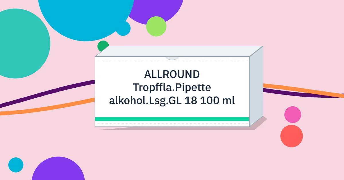 Symbolbild: Packung mit der Aufschrift ALLROUND Tropffla.Pipette alkohol.Lsg.GL 18 100 ml (PZN 18015315) – Verfügbarkeit und Bezug in Apotheken in Frankfurt am Main