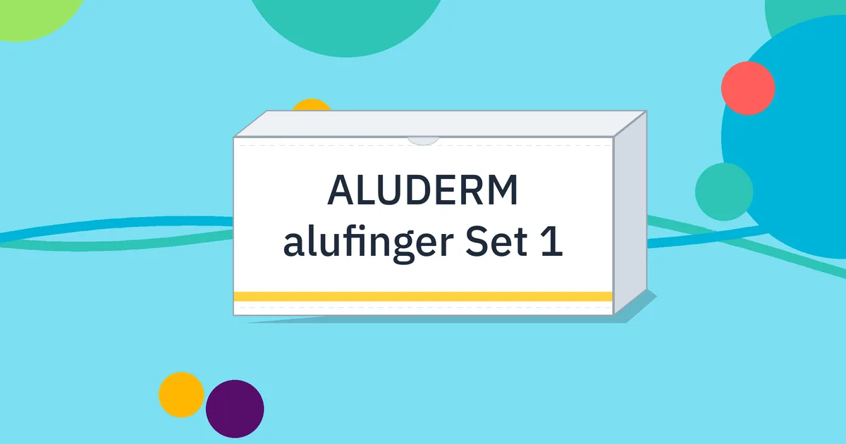 Symbolbild: Packung mit der Aufschrift ALUDERM alufinger Set 1 (PZN 11048323) – Verfügbarkeit und Bezug in Apotheken in Frankfurt am Main