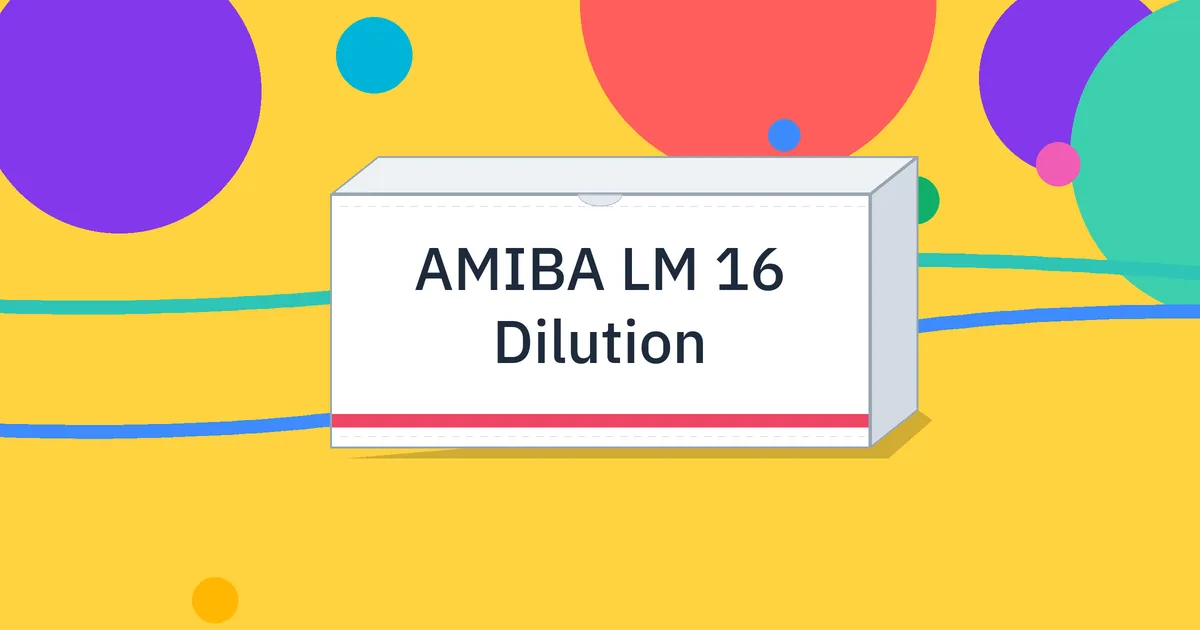 Symbolbild: Packung mit der Aufschrift AMIBA LM 16 Dilution (PZN 13318577) – Verfügbarkeit und Bezug in Apotheken in Frankfurt am Main