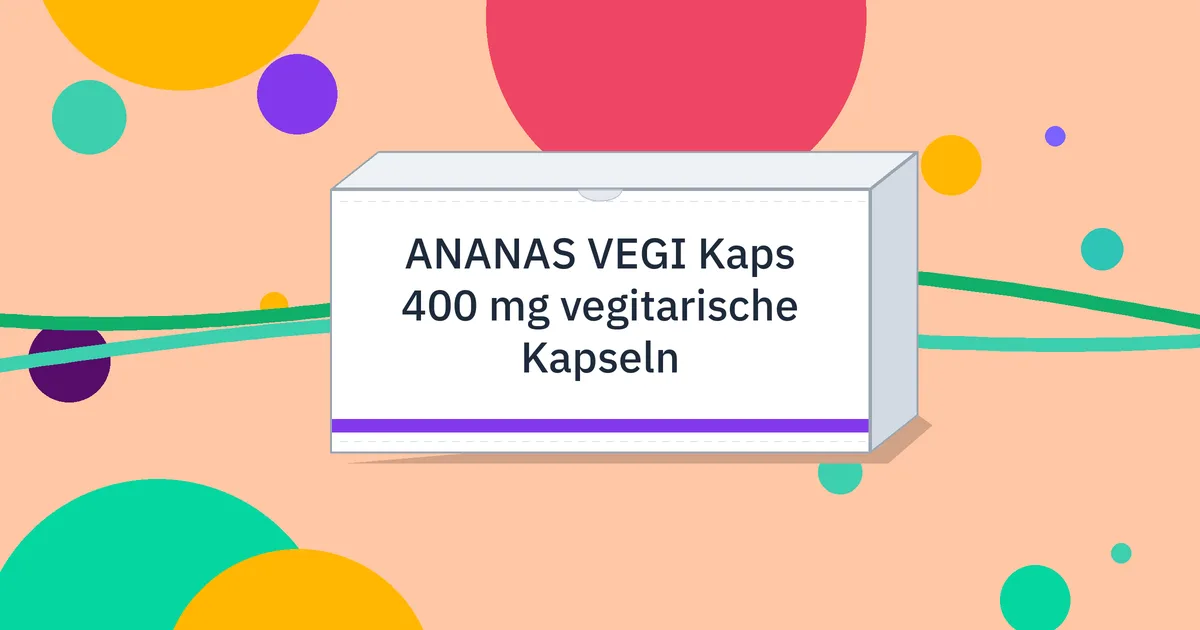 Symbolbild: Packung mit der Aufschrift ANANAS VEGI Kaps 400 mg vegitarische Kapseln (PZN 02461969) – Verfügbarkeit und Bezug in Apotheken in Frankfurt am Main