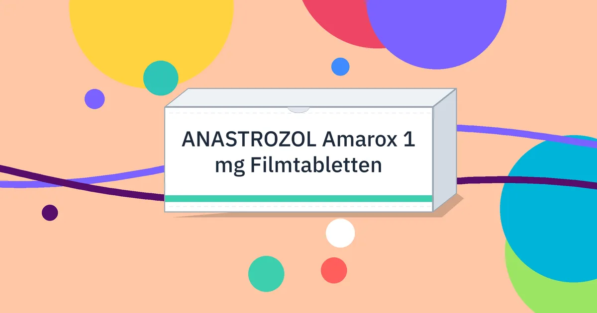 Symbolbild: Packung mit der Aufschrift ANASTROZOL Amarox 1 mg Filmtabletten (PZN 16804634) – Verfügbarkeit und Bezug in Apotheken in Frankfurt am Main