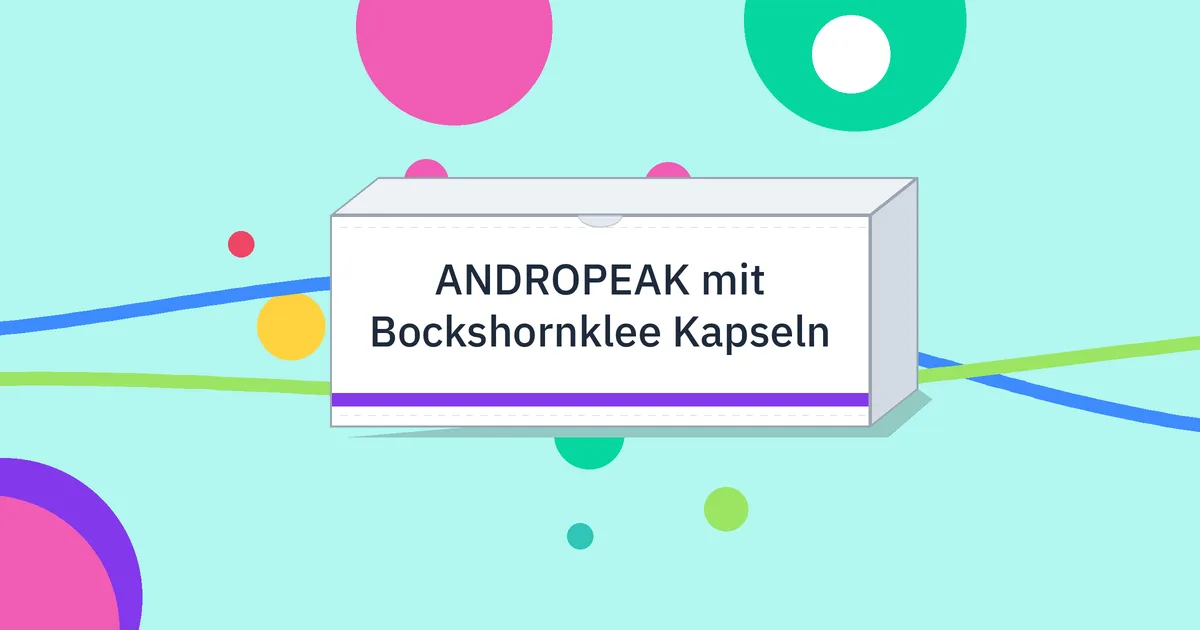 Symbolbild: Packung mit der Aufschrift ANDROPEAK mit Bockshornklee Kapseln (PZN 17371611) – Verfügbarkeit und Bezug in Apotheken in Frankfurt am Main