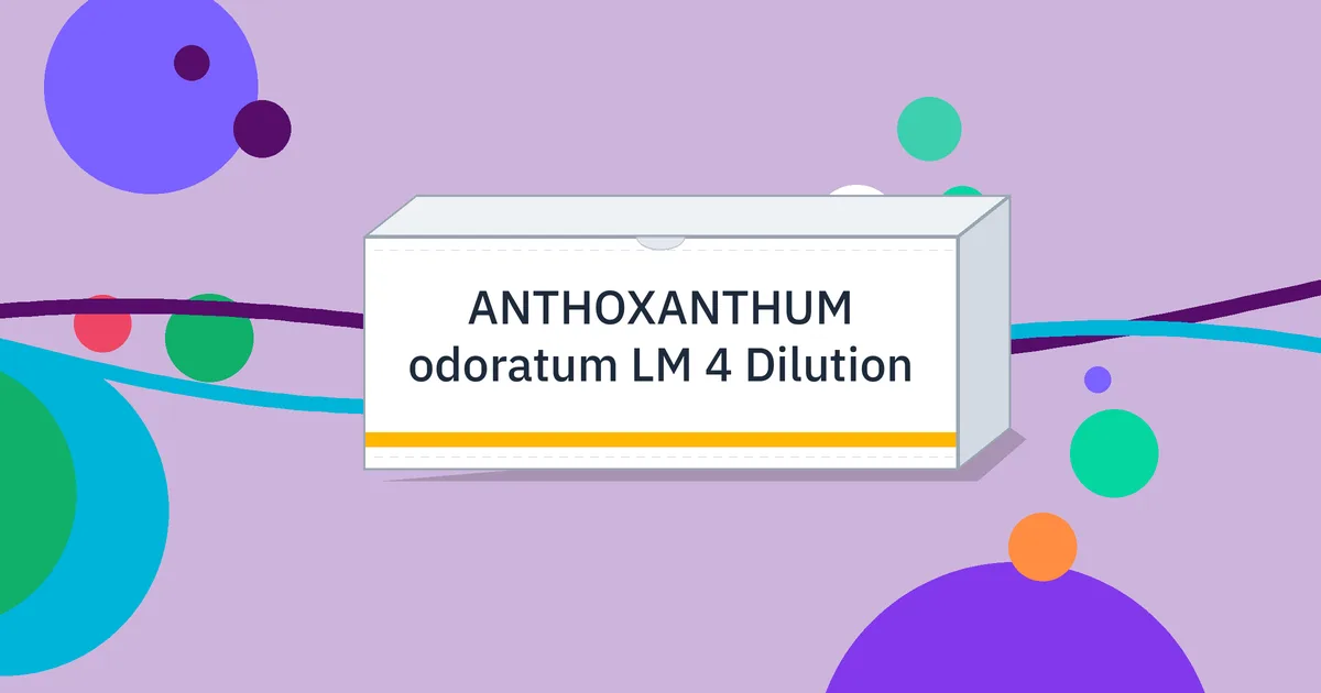 Symbolbild: Packung mit der Aufschrift ANTHOXANTHUM odoratum LM 4 Dilution (PZN 13369758) – Verfügbarkeit und Bezug in Apotheken in Frankfurt am Main