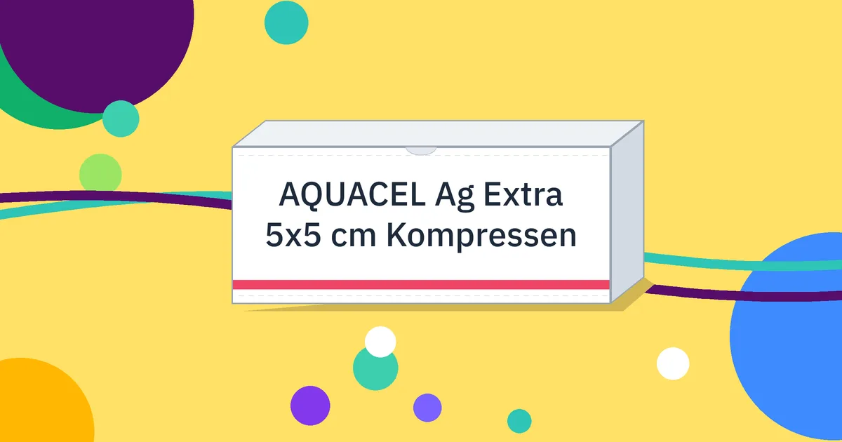 Symbolbild: Packung mit der Aufschrift AQUACEL Ag Extra 5x5 cm Kompressen (PZN 10523851) – Verfügbarkeit und Bezug in Apotheken in Frankfurt am Main