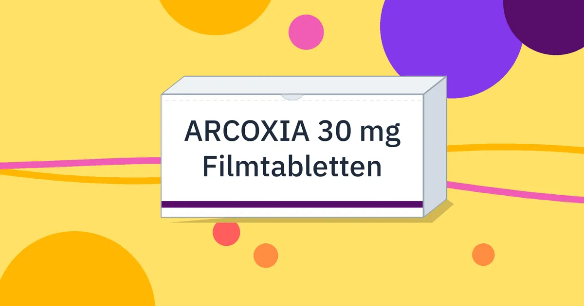 Symbolbild: Packung mit der Aufschrift ARCOXIA 30 mg Filmtabletten (PZN 06103876) – Verfügbarkeit und Bezug in Apotheken in Frankfurt am Main