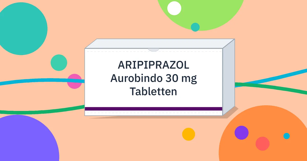 Symbolbild: Packung mit der Aufschrift ARIPIPRAZOL Aurobindo 30 mg Tabletten (PZN 20100755) – Verfügbarkeit und Bezug in Apotheken in Frankfurt am Main