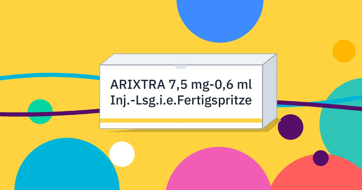 Symbolbild: Packung mit der Aufschrift ARIXTRA 7,5 mg-0,6 ml Inj.-Lsg.i.e.Fertigspritze (PZN 14046299) – Verfügbarkeit und Bezug in Apotheken in Frankfurt am Main