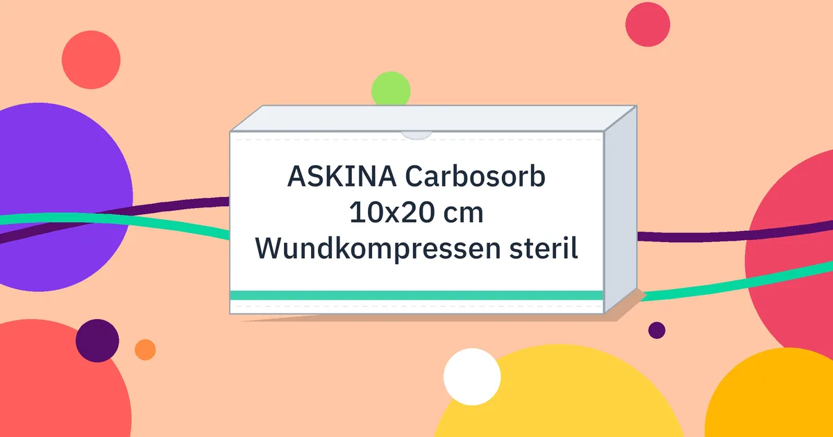 Symbolbild: Packung mit der Aufschrift ASKINA Carbosorb 10x20 cm Wundkompressen steril (PZN 19194478) – Verfügbarkeit und Bezug in Apotheken in Frankfurt am Main