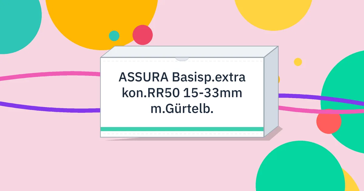 Symbolbild: Packung mit der Aufschrift ASSURA Basisp.extra kon.RR50 15-33mm m.Gürtelb. (PZN 02164869) – Verfügbarkeit und Bezug in Apotheken in Frankfurt am Main