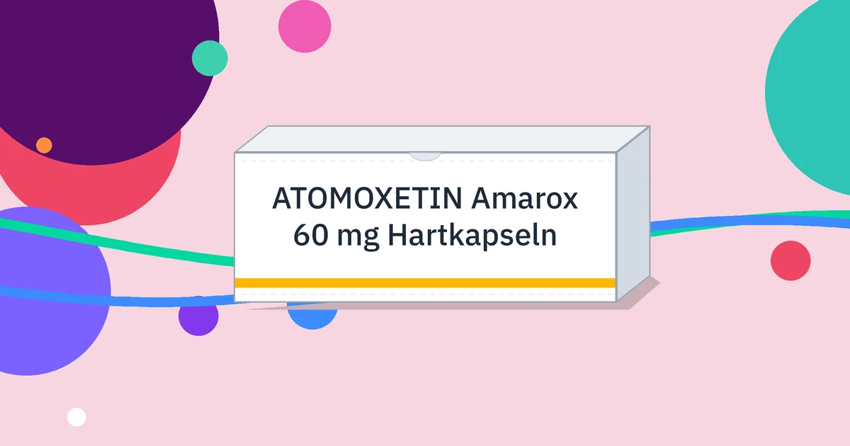 Symbolbild: Packung mit der Aufschrift ATOMOXETIN Amarox 60 mg Hartkapseln (PZN 19178686) – Verfügbarkeit und Bezug in Apotheken in Frankfurt am Main