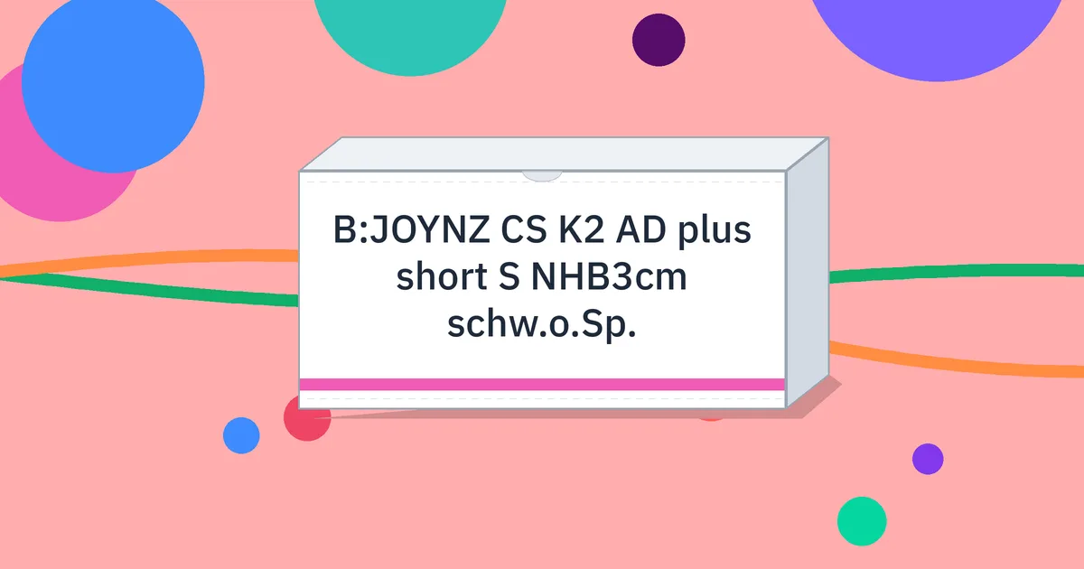 Symbolbild: Packung mit der Aufschrift B:JOYNZ CS K2 AD plus short S NHB3cm schw.o.Sp. (PZN 20527399) – Verfügbarkeit und Bezug in Apotheken in Frankfurt am Main